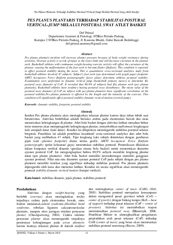 (PDF) Pes Planus Plantaris Terhadap Stabilitas Postural Vertical-Jump Melalui Postural Sway ...