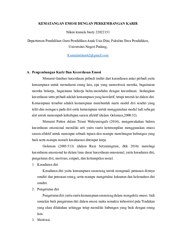 (PDF) KEMATANGAN EMOSI DENGAN PERKEMBANGAN KARIR