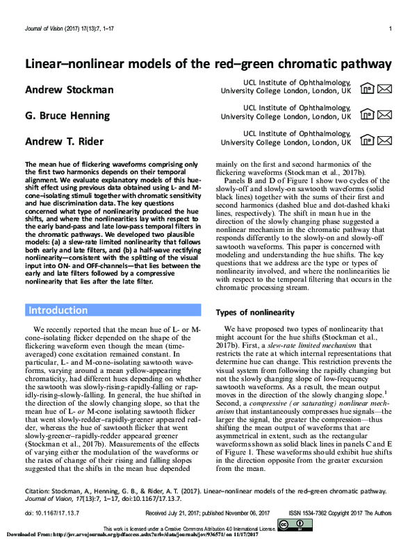 (PDF) Linear–nonlinear models of the red–green chromatic pathway