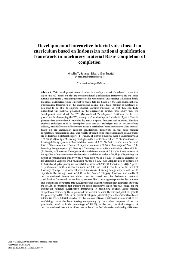 (PDF) Development of interactive tutorial video based on curriculum based on Indonesian national ...