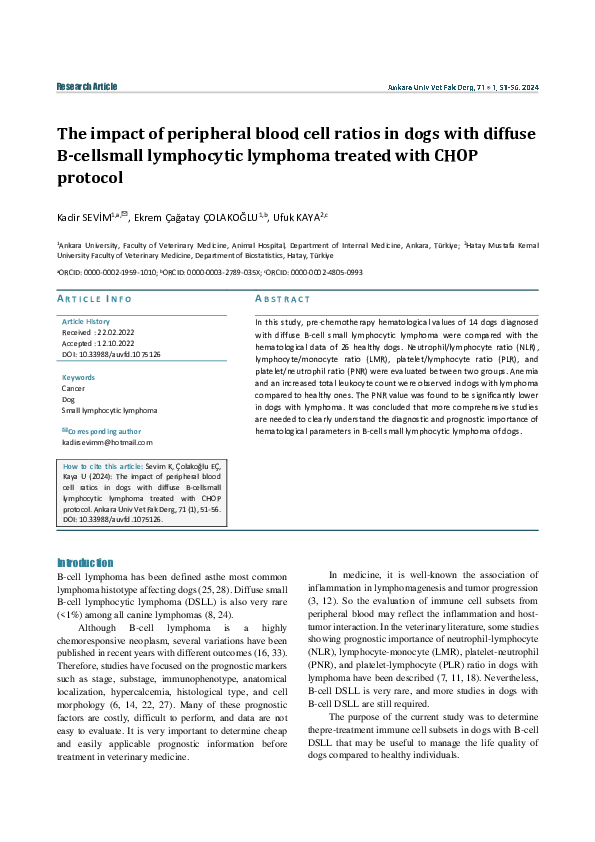 (PDF) The impact of peripheral blood cell ratios in dogs with diffuse B ...