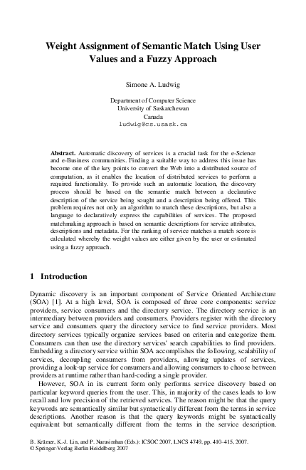 (PDF) Weight Assignment of Semantic Match Using User Values and a Fuzzy Approach