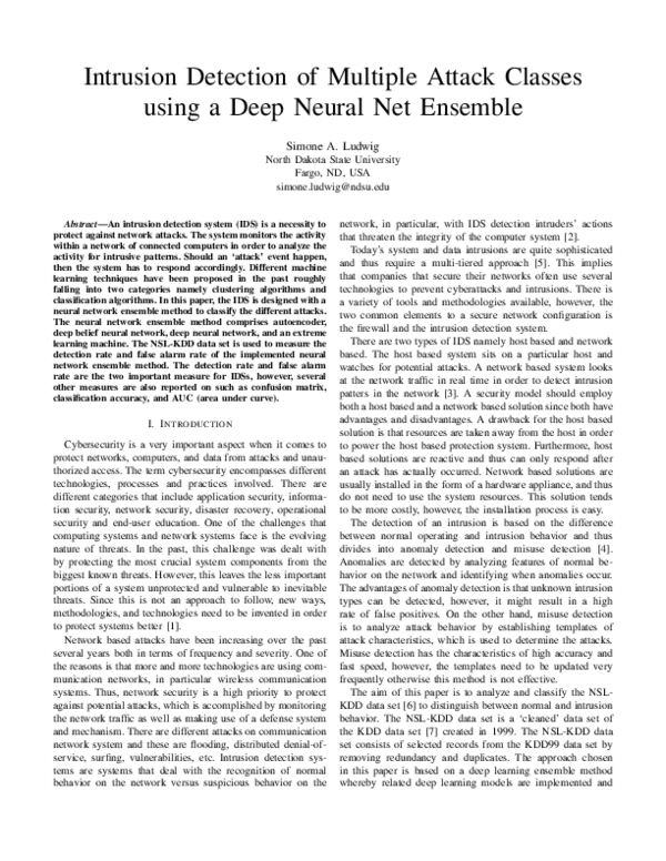 (PDF) Intrusion detection of multiple attack classes using a deep neural net ensemble