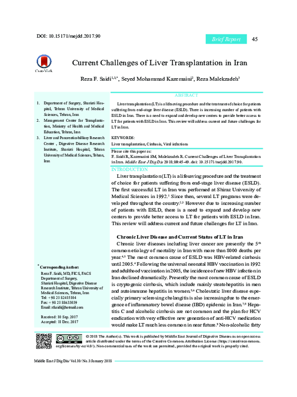 (PDF) Current Challenges of Liver Transplantation in Iran