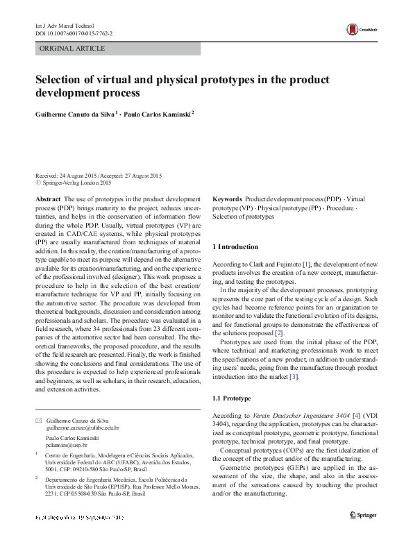 (PDF) Selection of virtual and physical prototypes in the product development process