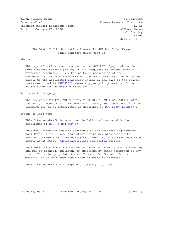 Pdf The Oauth 20 Authorization Framework Jwt Pop Token Usage 