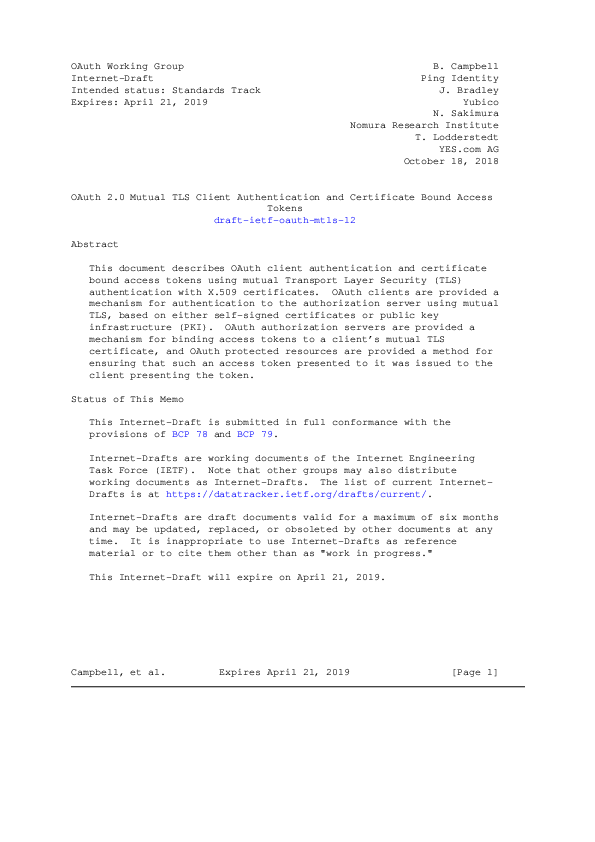 (PDF) OAuth 2.0 Mutual-TLS Client Authentication and Certificate-Bound ...