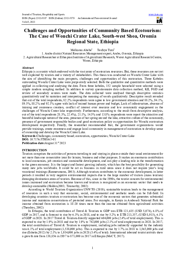(PDF) Challenges and Opportunities of Community Based Ecotourism: The ...