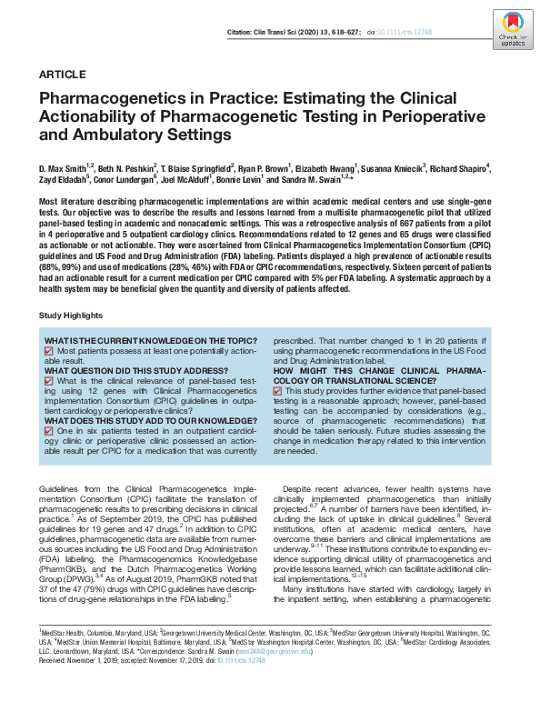 (PDF) Pharmacogenetics in Practice: Estimating the Clinical Actionability of Pharmacogenetic ...