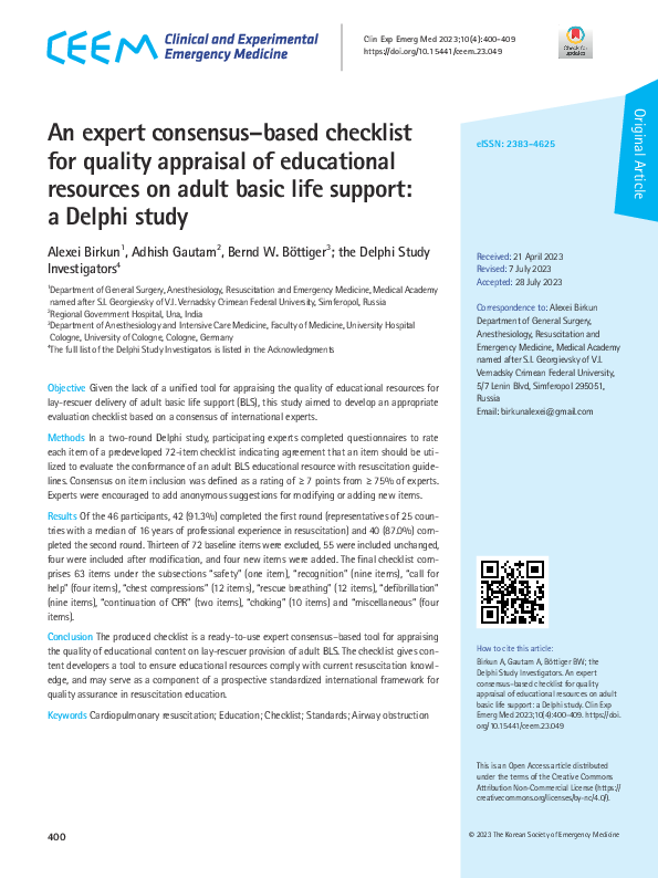 (PDF) An expert consensus-based checklist for quality appraisal of educational resources on ...