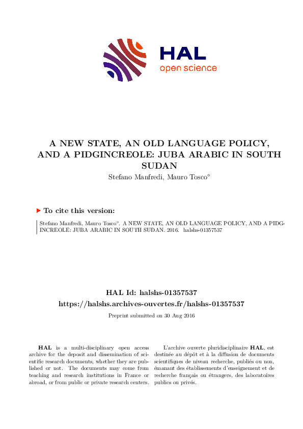 (PDF) A New State, an Old Language Policy, and a Pidgincreole: Juba ...