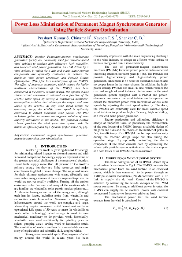 (PDF) Power Loss Minimization of Permanent Magnet Synchronous Generator Using Particle Swarm ...