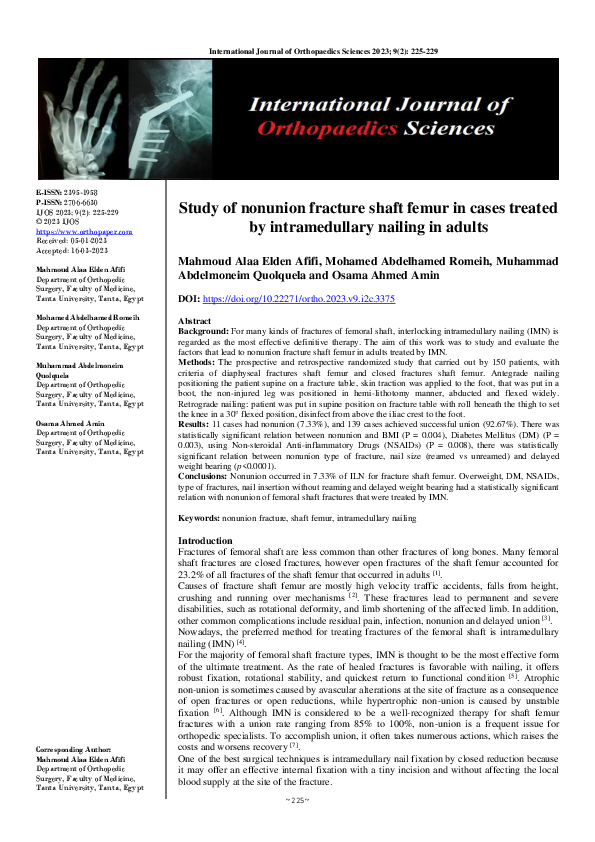 (PDF) Factors Affecting Nonunion in Femur Shaft Fractures Treated by IMN