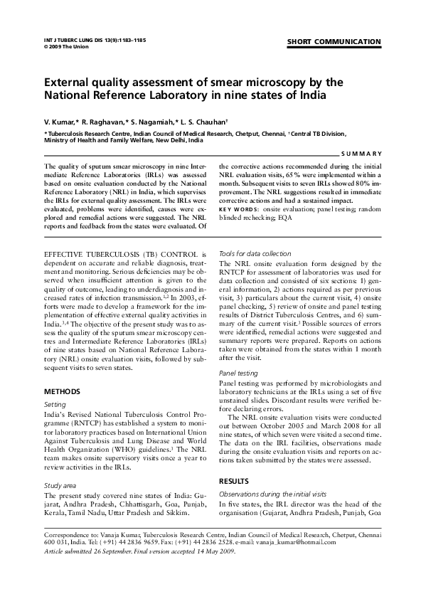 (PDF) External quality assessment of smear microscopy by the National ...