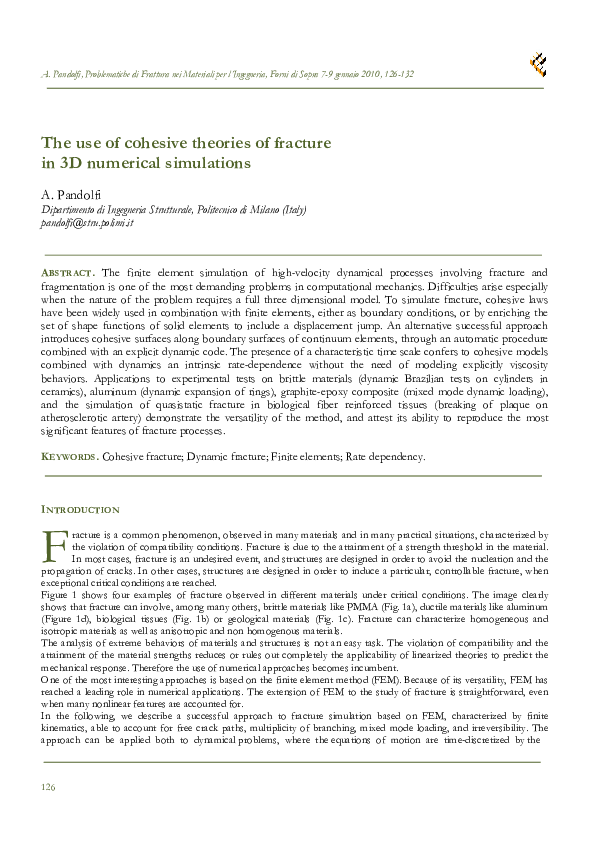 (PDF) The use of cohesive theories of fracture in 3D numerical simulations