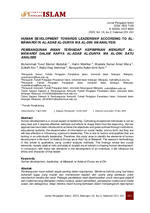 (PDF) Human Development towards Leadership according to Al-Māwardī in ...
