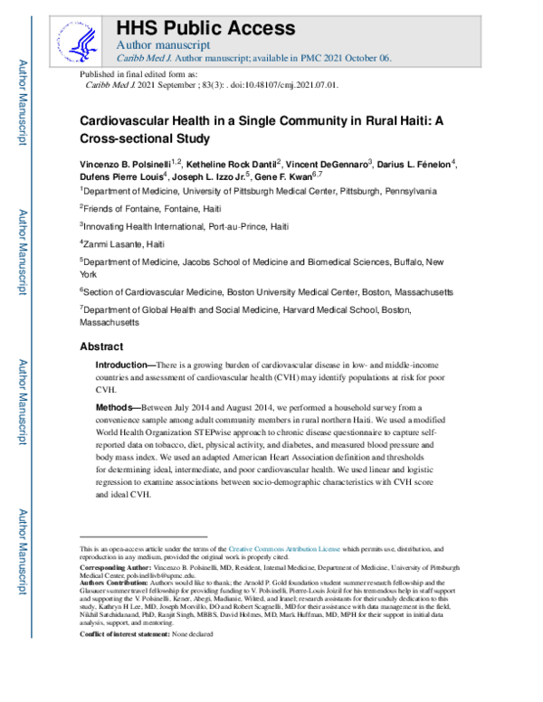 (PDF) Cardiovascular Health in a Single Community in Rural Haiti: A Cross-sectional Study ...