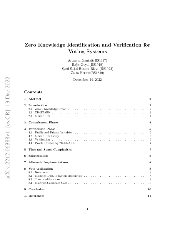 (PDF) Scalable Zero Knowledge Voting Identification