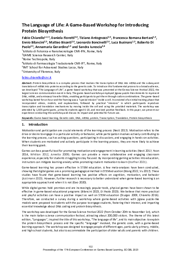 (PDF) The Language of Life: A Game-Based Workshop for Introducing ...