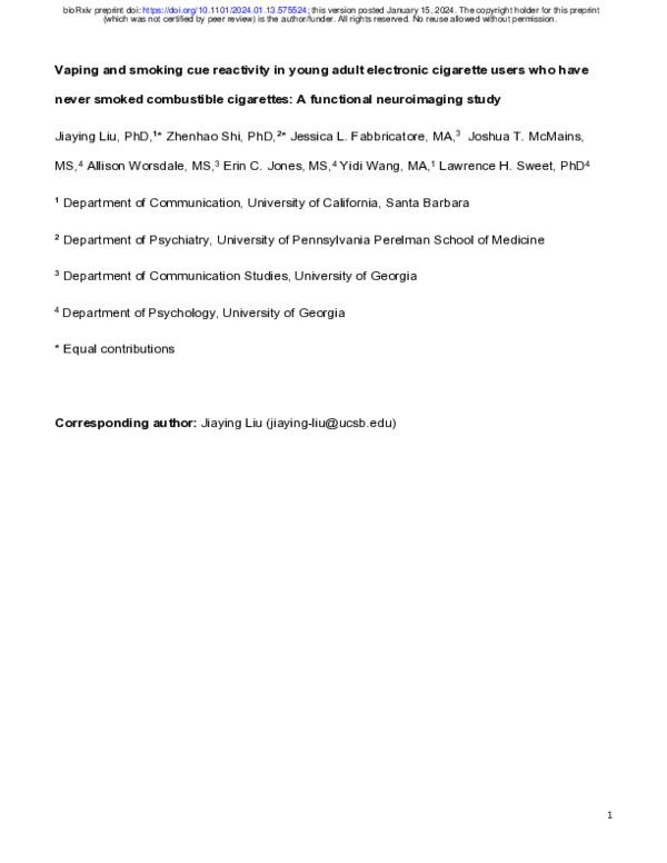 (PDF) Vaping and smoking cue reactivity in young adult electronic ...