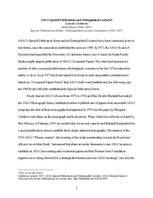 (PDF) ASAO Special Publications and Distinguished Lectures