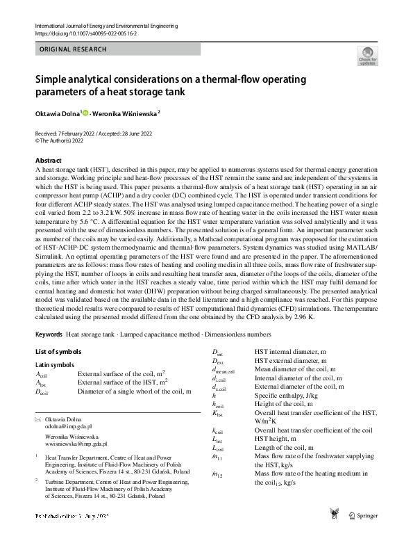 Pdf Simple Analytical Considerations On A Thermal Flow Operating Parameters Of A Heat Storage