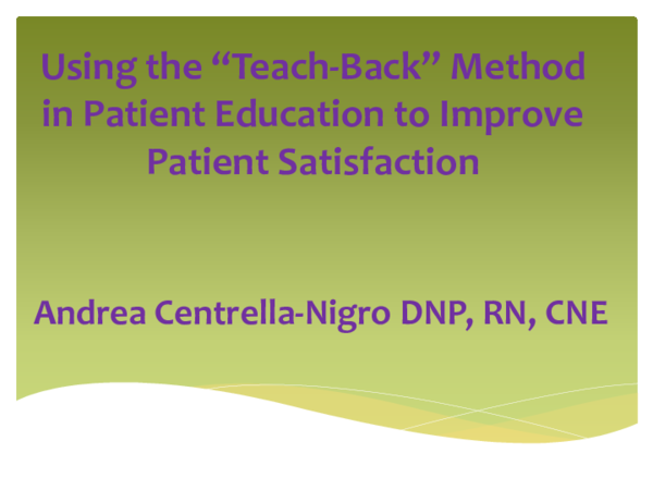 (PDF) Using the Teach-Back Method in Patient Education to Improve ...