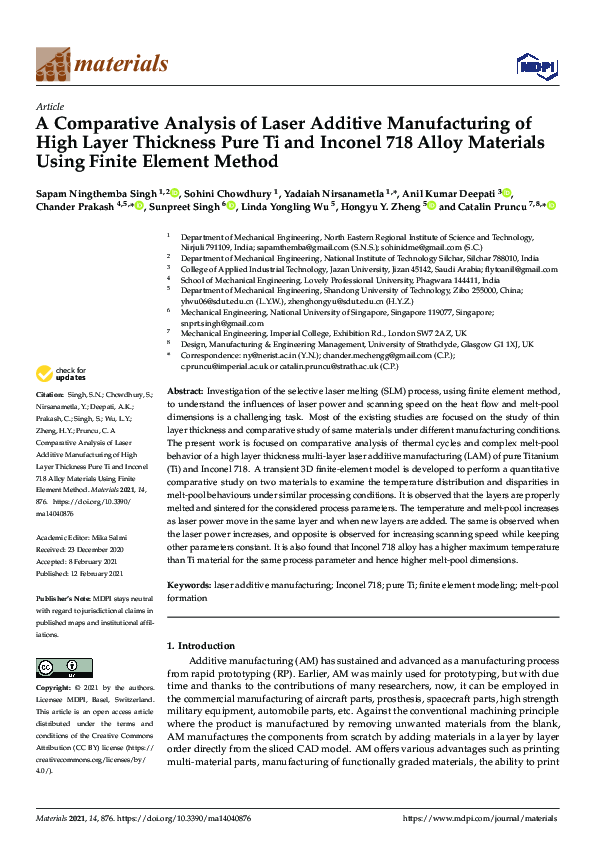 (PDF) A Comparative Analysis of Laser Additive Manufacturing of High Layer Thickness Pure Ti and ...