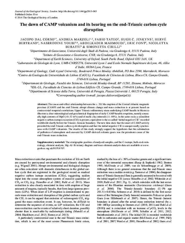 (PDF) The dawn of CAMP volcanism and its bearing on the end-Triassic ...