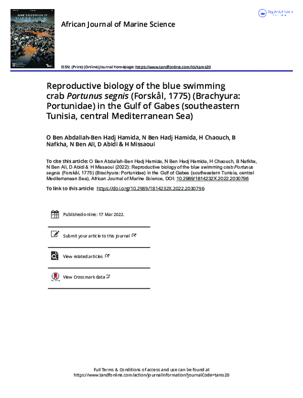 (PDF) Reproductive biology of the blue swimming crab Portunus segnis ...