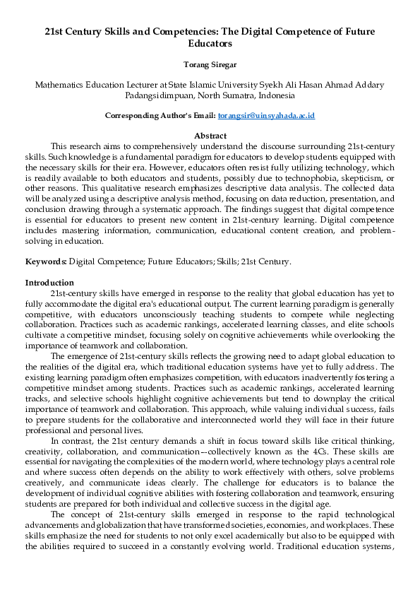 (PDF) 21st Century Skills and Competencies: The Digital Competence of ...