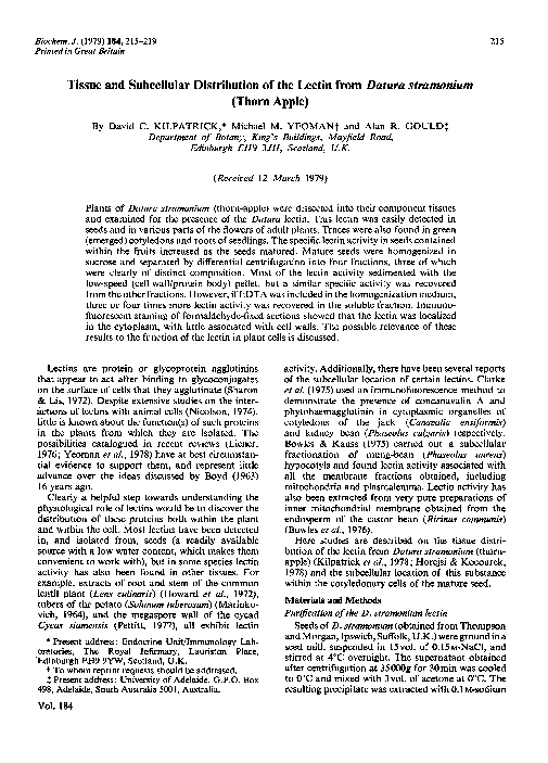 (PDF) Tissue and subcellular distribution of the lectin from Datura ...