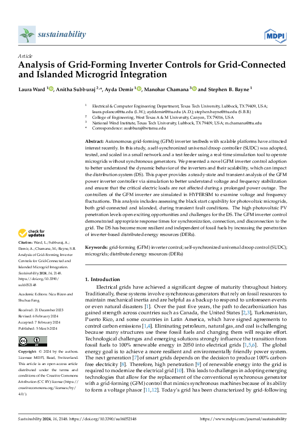 (PDF) Analysis of Grid-Forming Inverter Controls for Grid-Connected and Islanded Microgrid ...