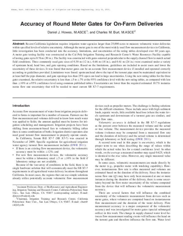 (PDF) Accuracy of Round Meter Gates for On-Farm Deliveries