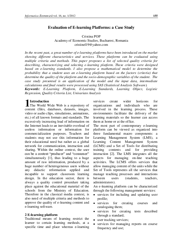 (PDF) Evaluation of E-learning Platforms: a Case Study