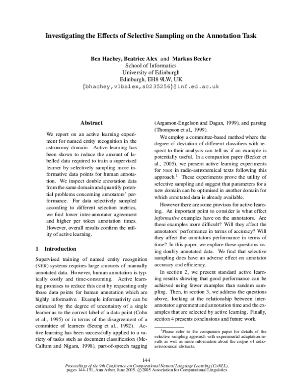 (PDF) Investigating the effects of selective sampling on the annotation task