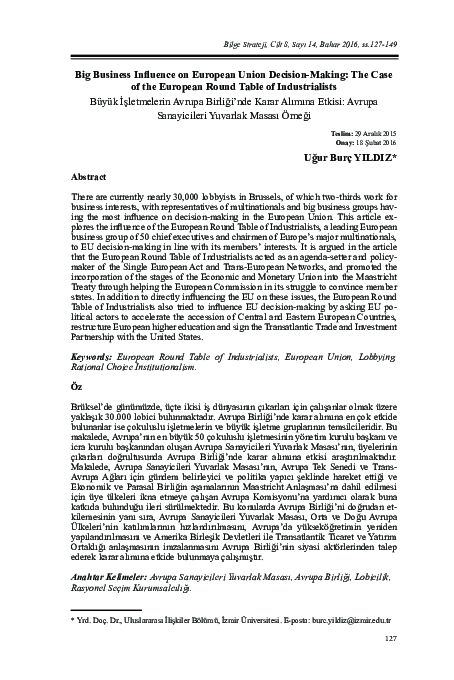 (PDF) Big Business Influence on European Union Decision-Making: The ...