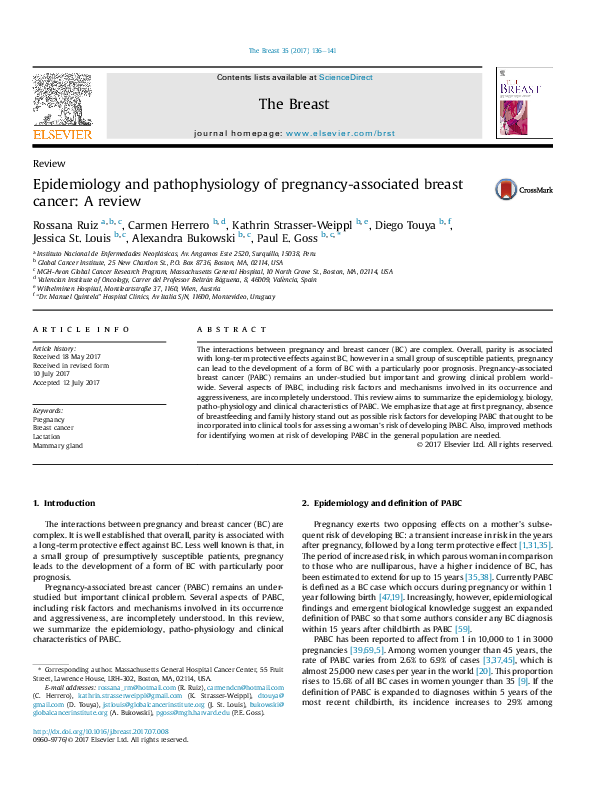 (PDF) Epidemiology and pathophysiology of pregnancy-associated breast cancer: A review