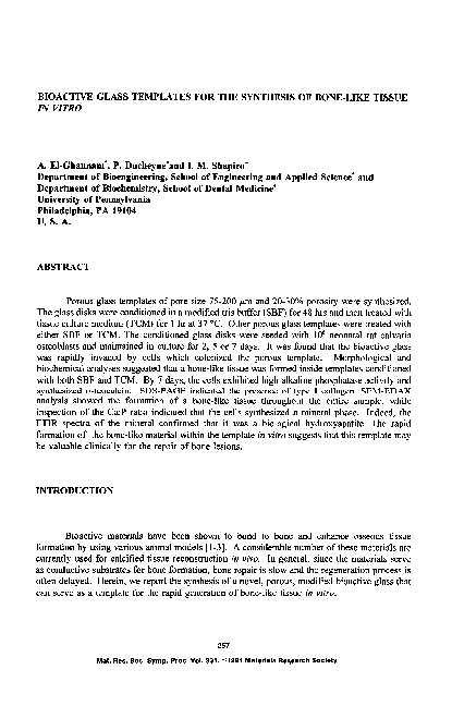 (PDF) Bioactive Glass Templates for the Synthesis of Bone-Like Tissue ...
