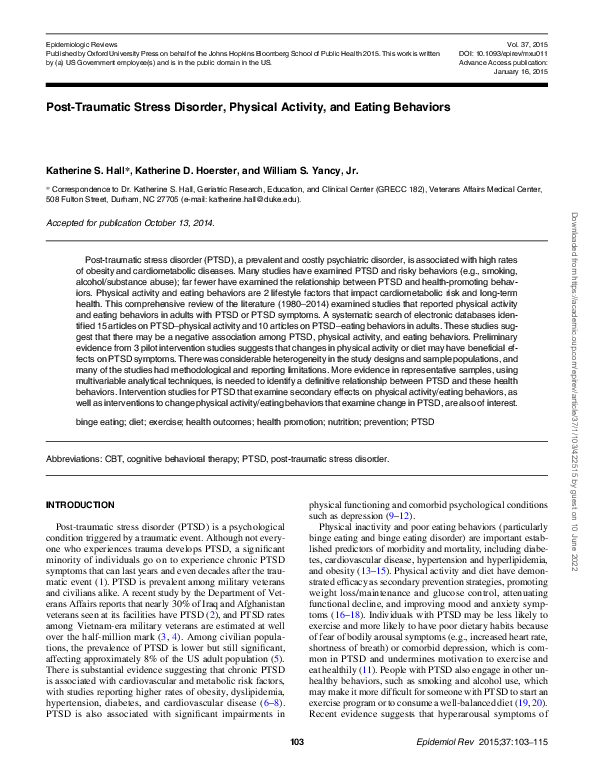 (PDF) Post-Traumatic Stress Disorder, Physical Activity, and Eating ...
