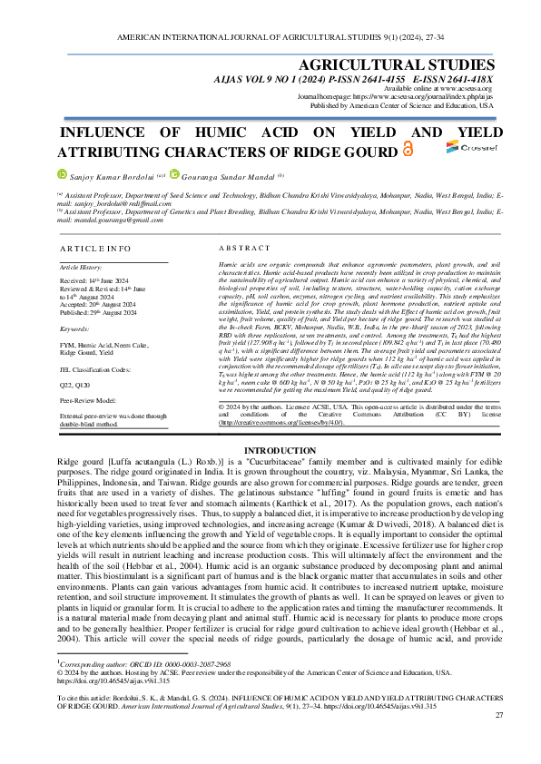 (PDF) INFLUENCE OF HUMIC ACID ON YIELD AND YIELD ATTRIBUTING CHARACTERS ...