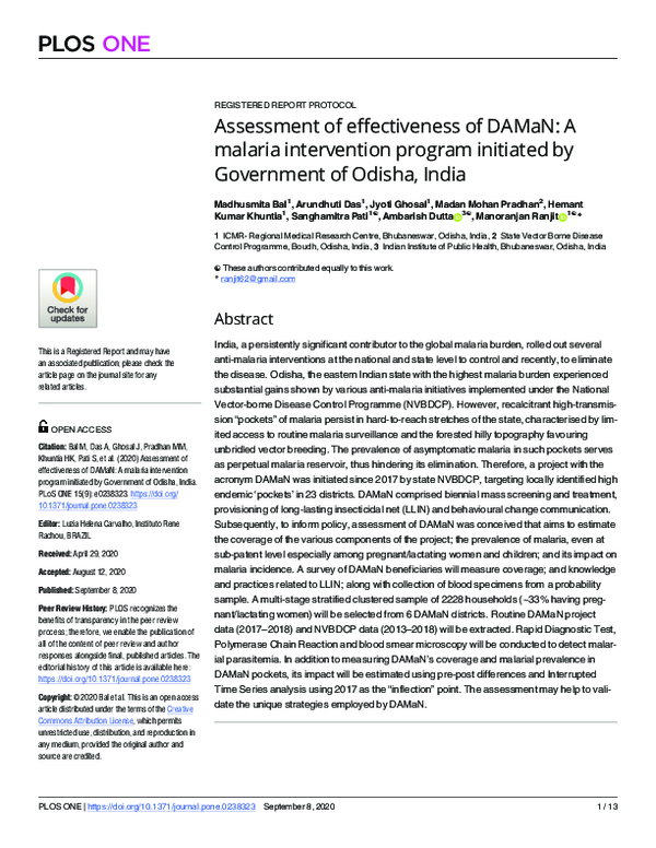 (PDF) Assessment of effectiveness of DAMaN: A malaria intervention ...