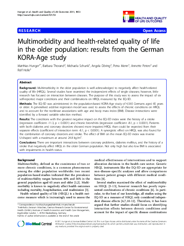 (PDF) Multimorbidity and health-related quality of life in the older population: results from ...