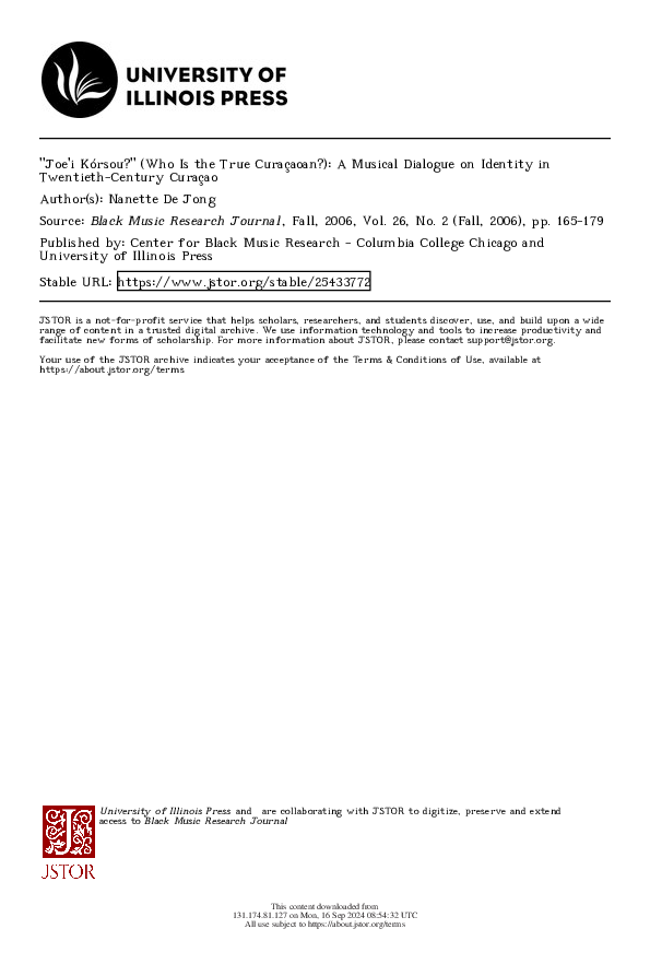 (PDF) Nanette de Jong, "Joe'i Kórsou?" (Who Is the True Curaçaoan?): A ...