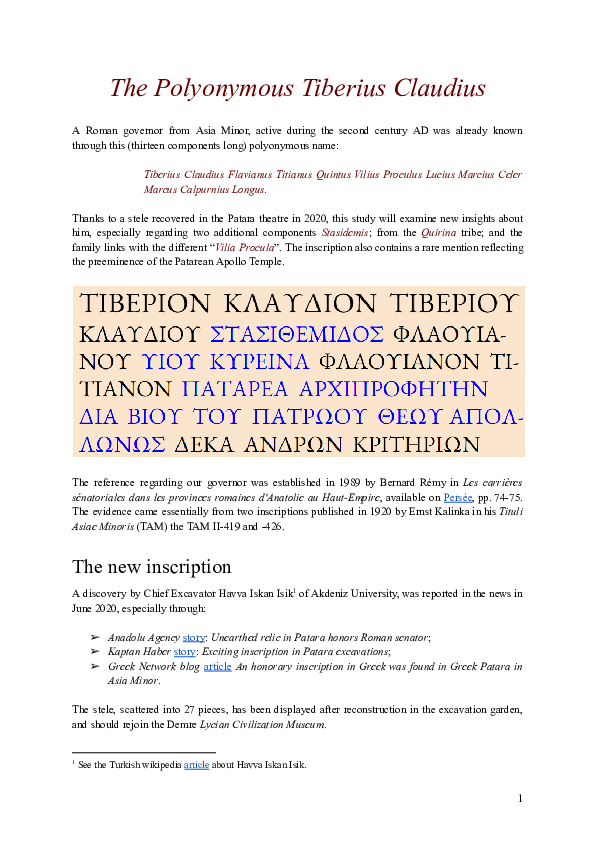 (PDF) The Polyonymous Tiberius Claudius