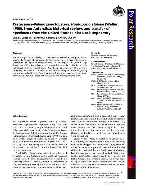 (PDF) Cretaceous–Palaeogene lobsters, Hoploparia stokesi (Weller, 1903 ...