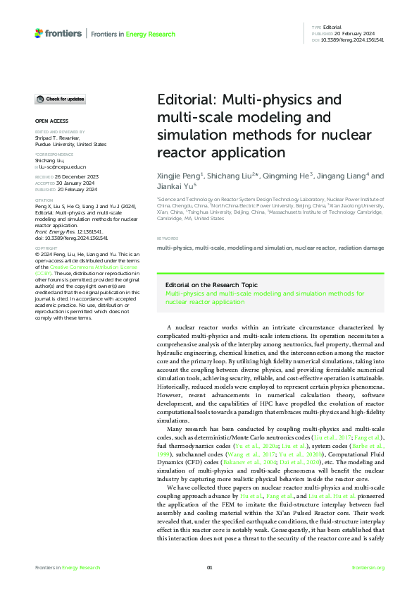 Pdf Editorial Multi Physics And Multi Scale Modeling And Simulation Methods For Nuclear