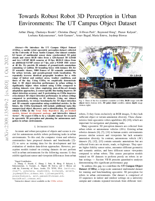 (PDF) Towards Robust Robot 3D Perception in Urban Environments: The UT ...