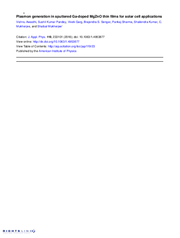 (PDF) Plasmon generation in sputtered Ga-doped MgZnO thin films for ...