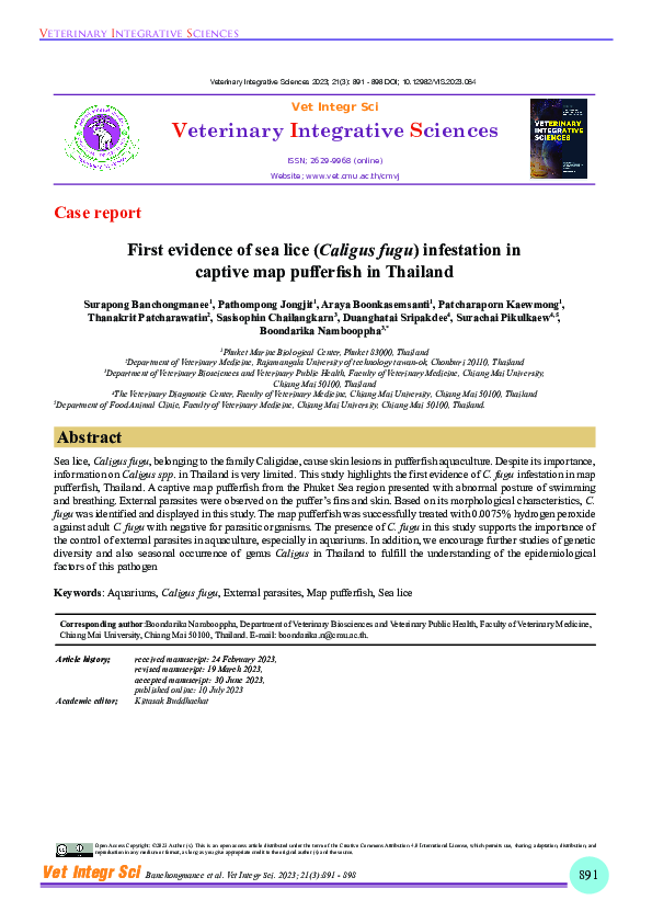 (PDF) First evidence of sea lice (Caligus fugu) infestation in captive ...